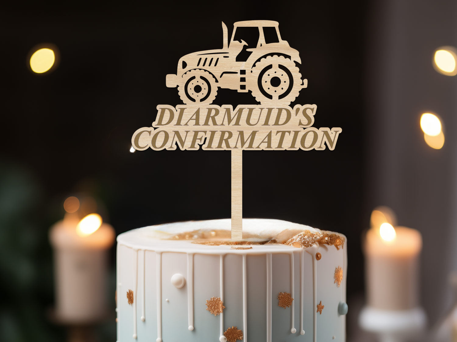 Personalised Confirmation Cake Topper with tractor- PGFactory.ie
