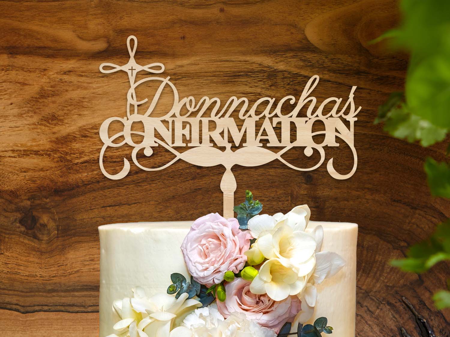 Personalised Confirmation Wooden Cake Topper - PGFactory.ie