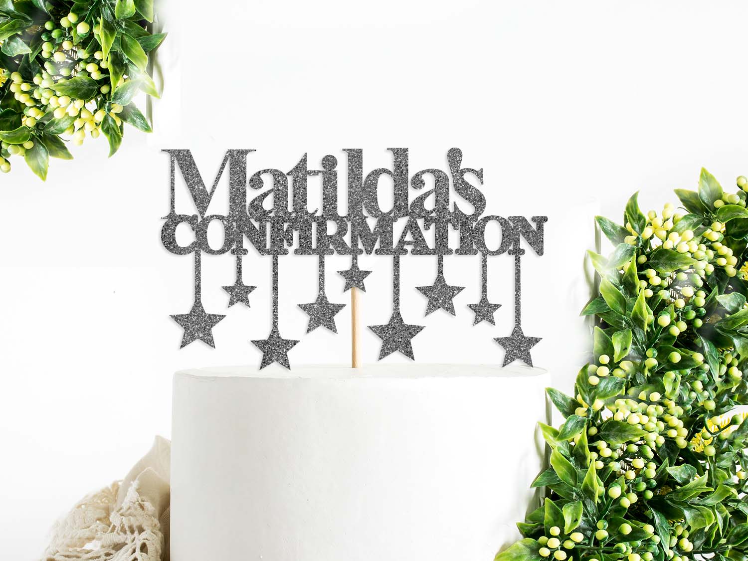 Personalised Confirmation Sparkling Glitter Cake Topper - PGFactory.ie