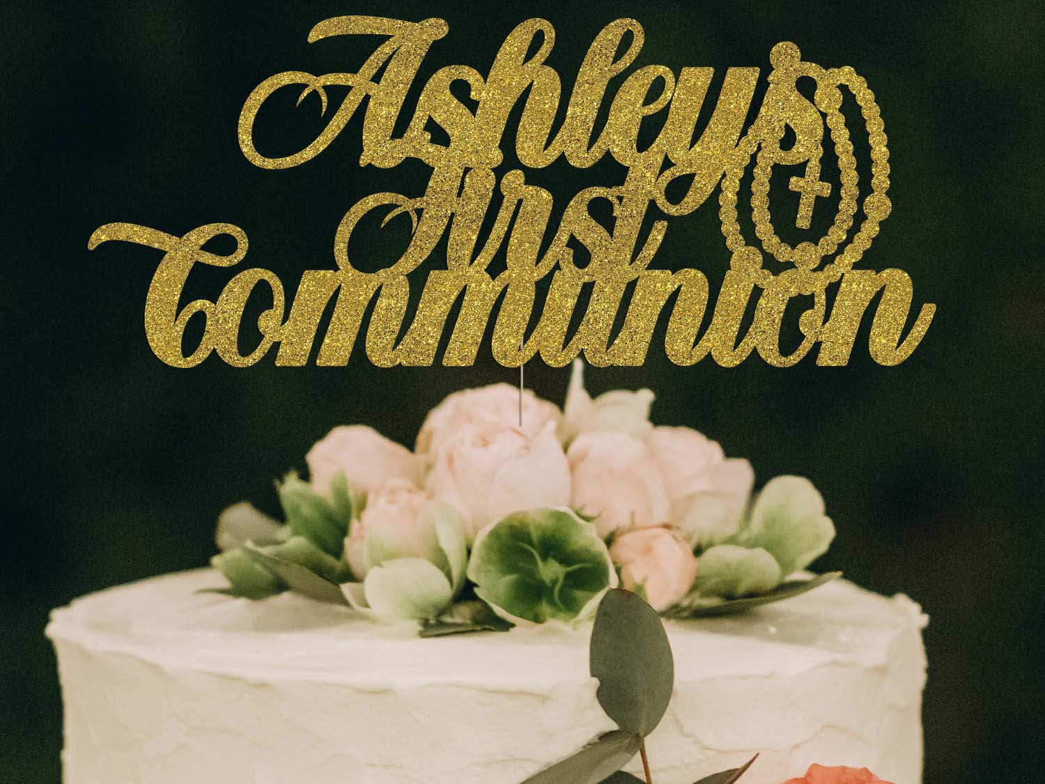 Personalised First Communion Glitter Cake Topper - PGFactory.ie